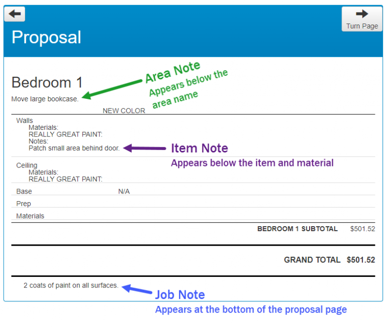 Using Notes in PEP — Paint Estimainting Program